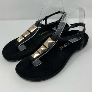 Vionic | Shoes | Vionic Rest Nala T Strap Thong Sandals Black Gold Size ...